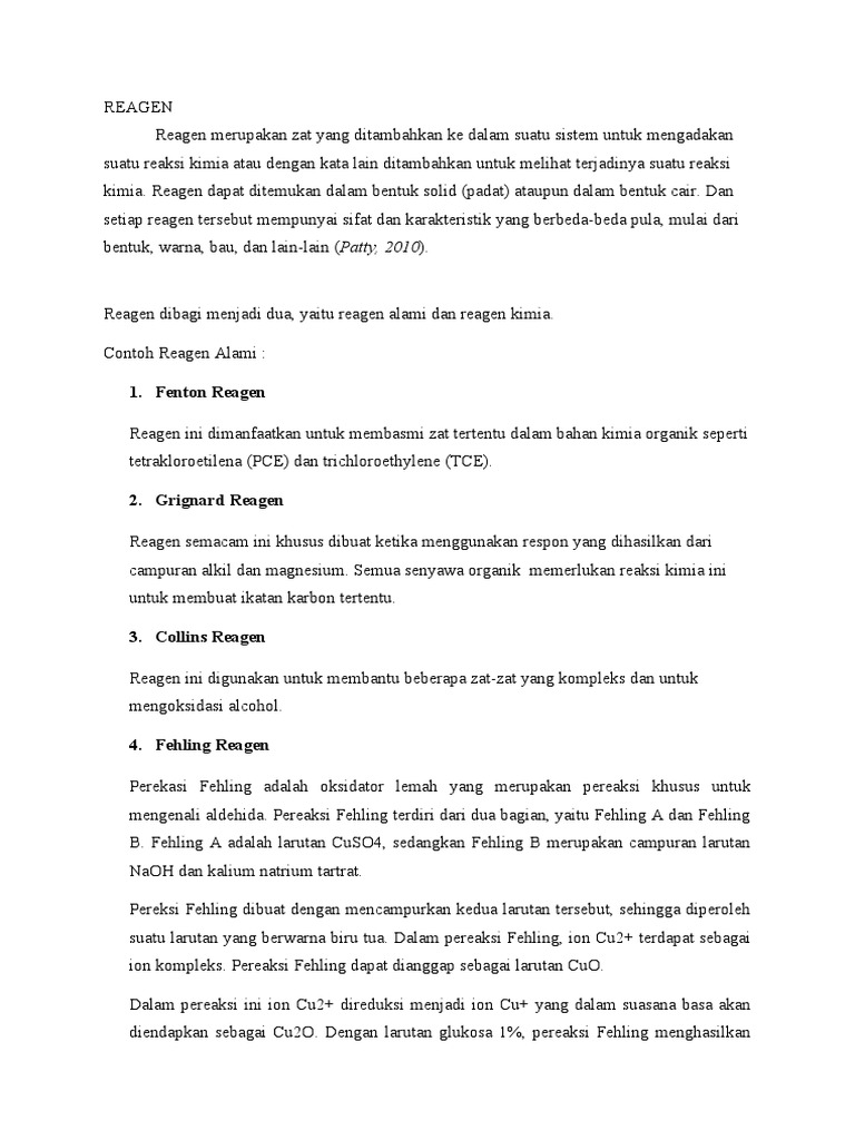 Jenis dan Fungsi Reagen Kimia | PDF | Memasak, Makanan, & Anggur ...