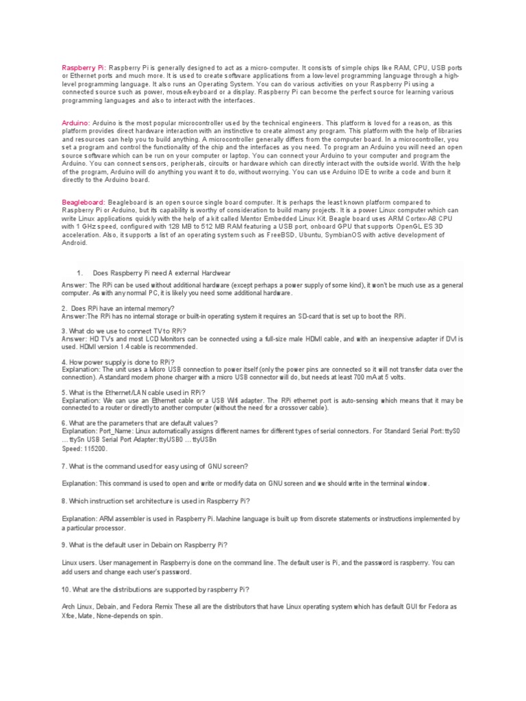 BE IT IoT Viva Questions | PDF | Raspberry Pi | Central Processing Unit