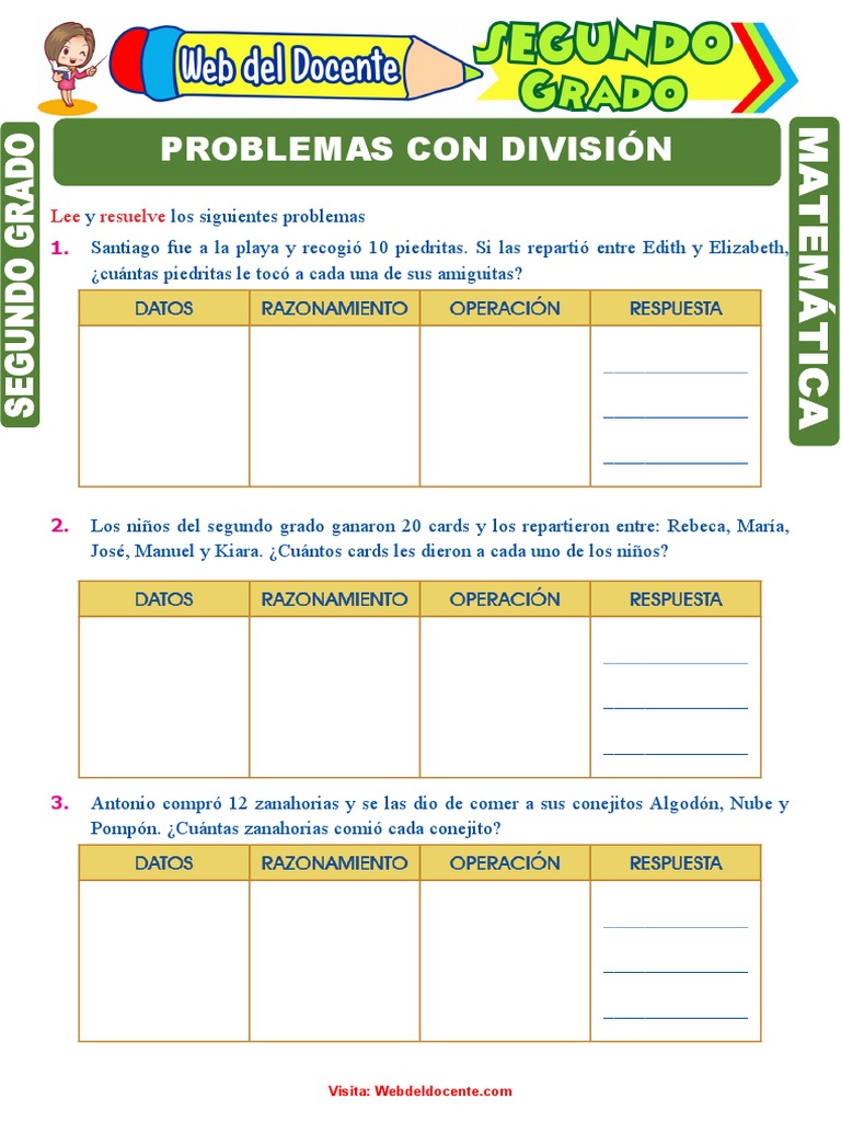 Problemas de División para Segundo Grado de Primaria | PDF