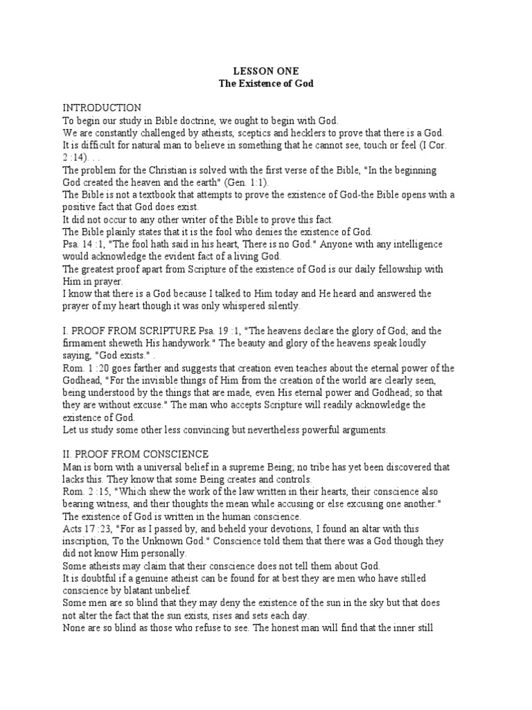 The Existence of God - Lesson 1 | PDF | Existence Of God | Atheism