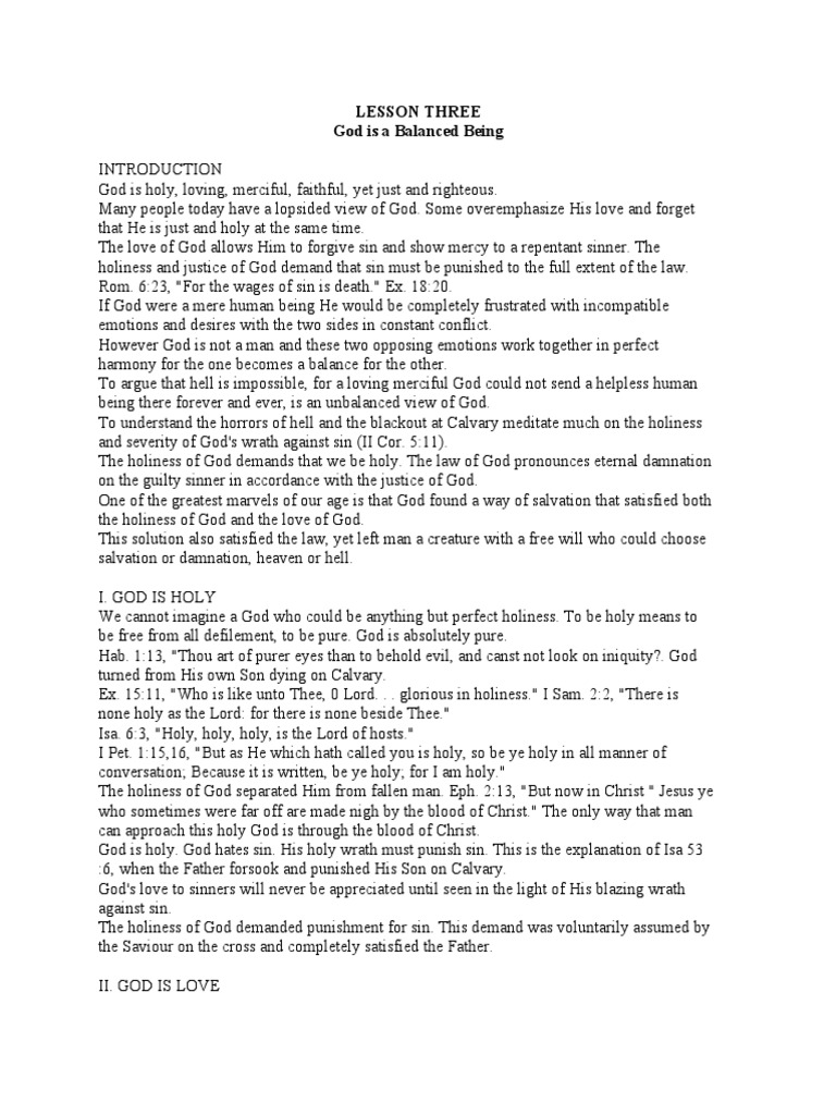 God Is A Balanced Being - Lesson 3 | PDF | Mercy | God
