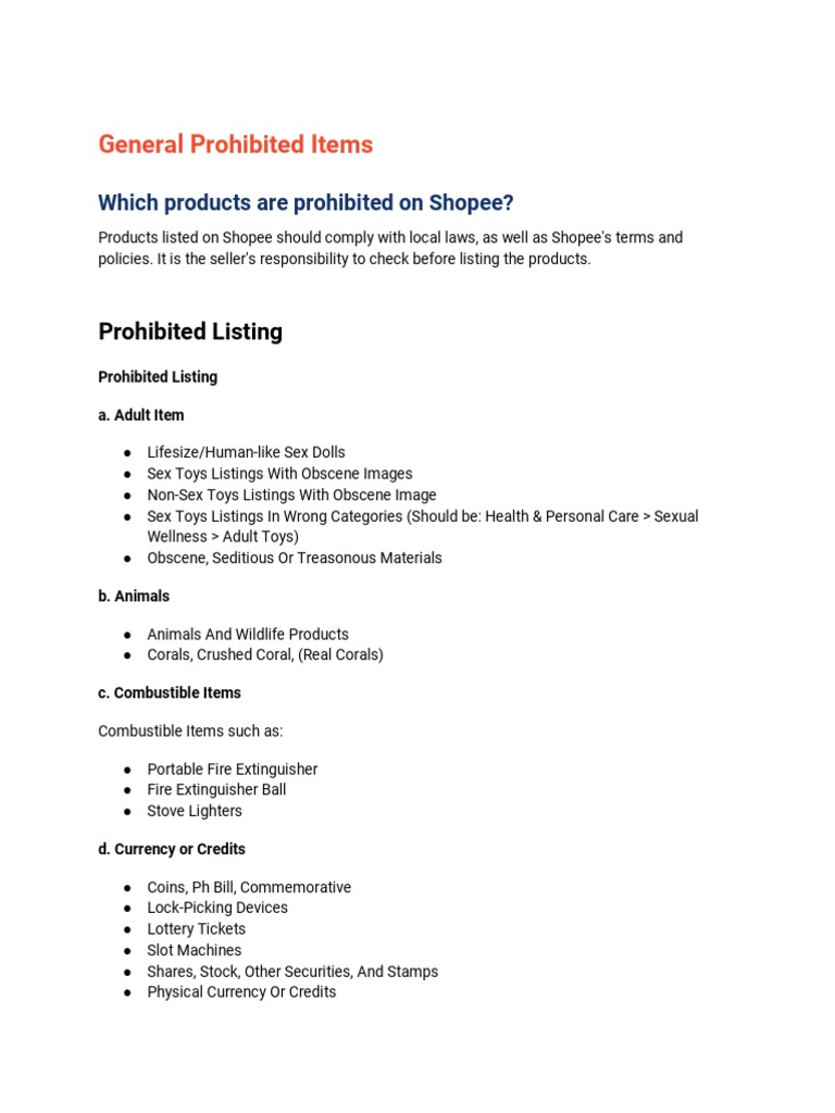 Shopee Prohibited Items Overview | PDF | Counterfeit | Food And Drug ...