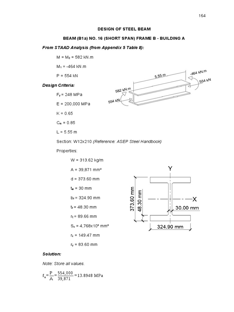 Design of a Steel W12x210 Beam to Support Bending and Axial Loads for ...