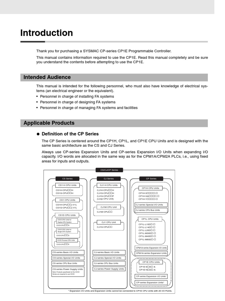 CP1E CPU Unit Software Users Manual | PDF | Input/Output | Programmable Logic Controller