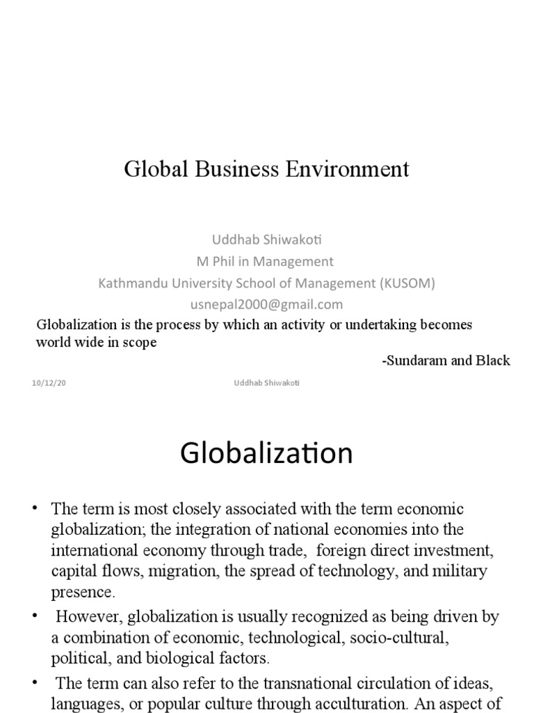 Understanding Global Business Environment | PDF | Foreign Direct ...