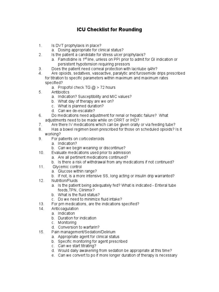 ICU Rounding Checklist Guide | PDF