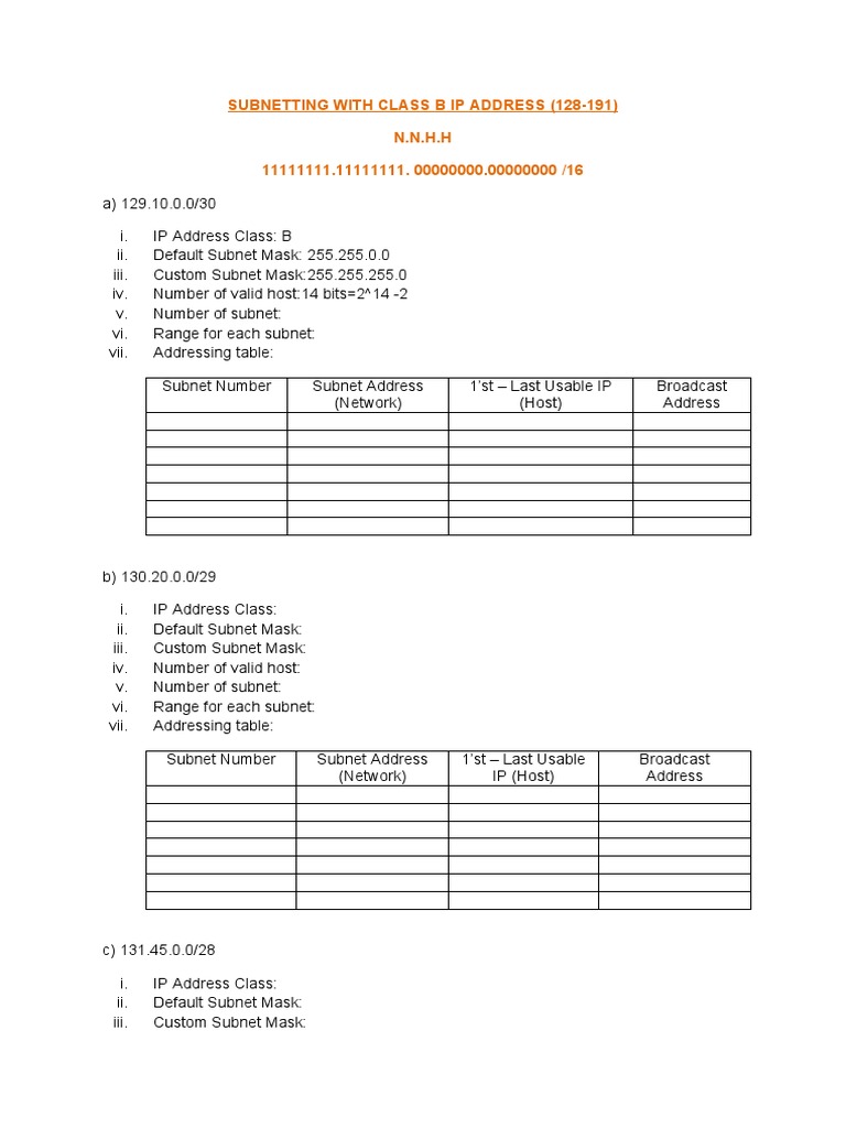 Subnetting With Class B Ip Address | PDF | Ip Address | Computer Network