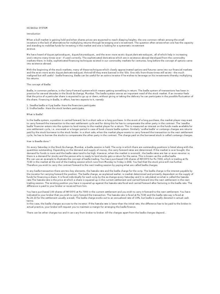 Badla System | PDF | Financial Markets | Short (Finance)