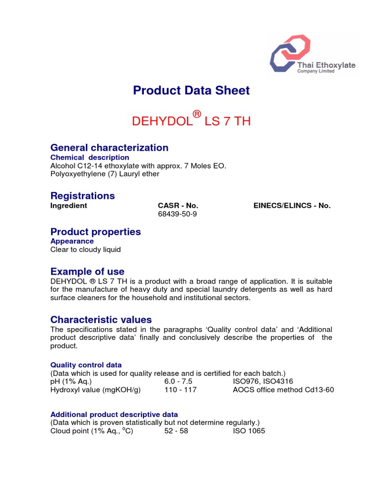 Dehydol LS 7 TH | PDF | Specification (Technical Standard) | Data