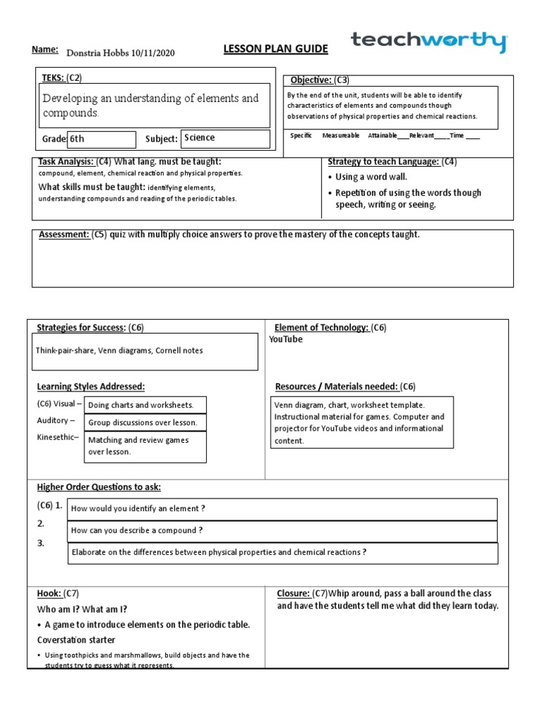 Lesson Plan Guide LPG Word-Jc-1-2 | PDF | Lesson Plan | Cognition