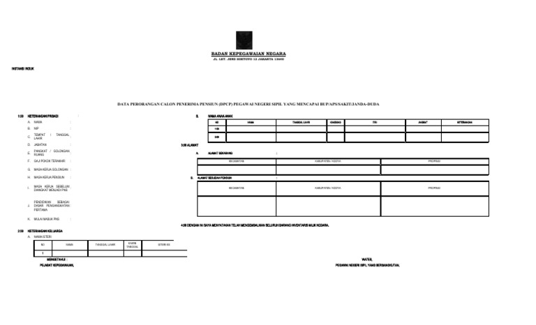 Data DPCP PNS untuk Pensiun | PDF