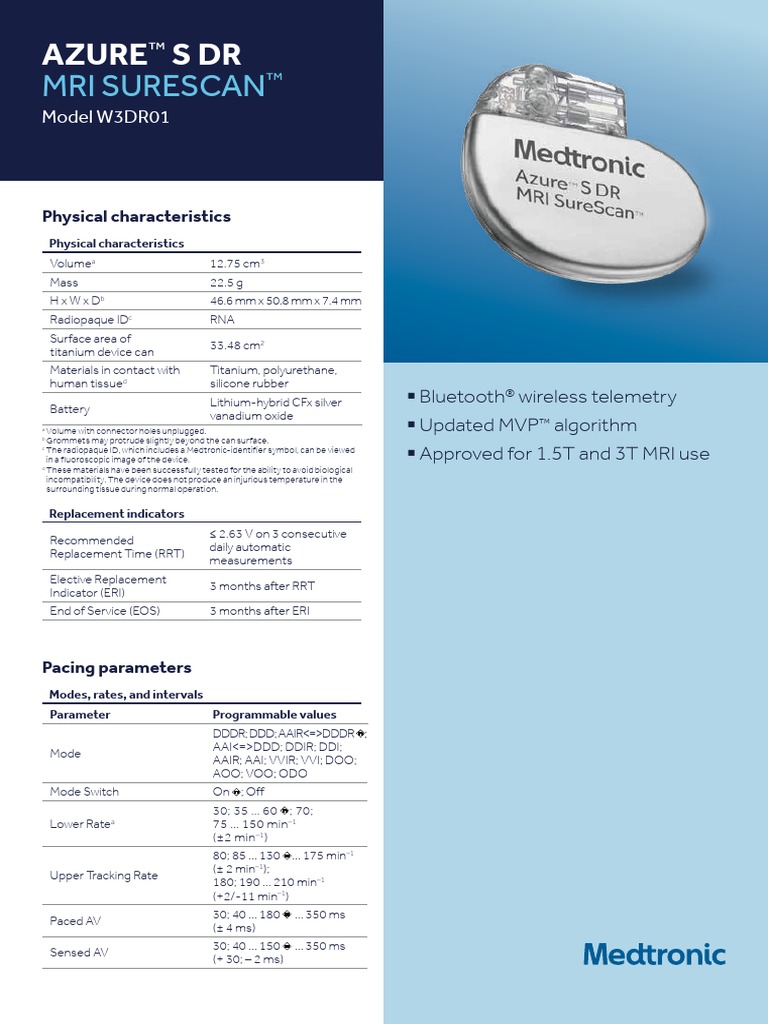 Azure Specsheet Model w3dr01 | PDF | Artificial Cardiac Pacemaker