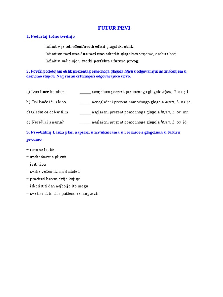 FUTUR PRVI Vjezba | PDF