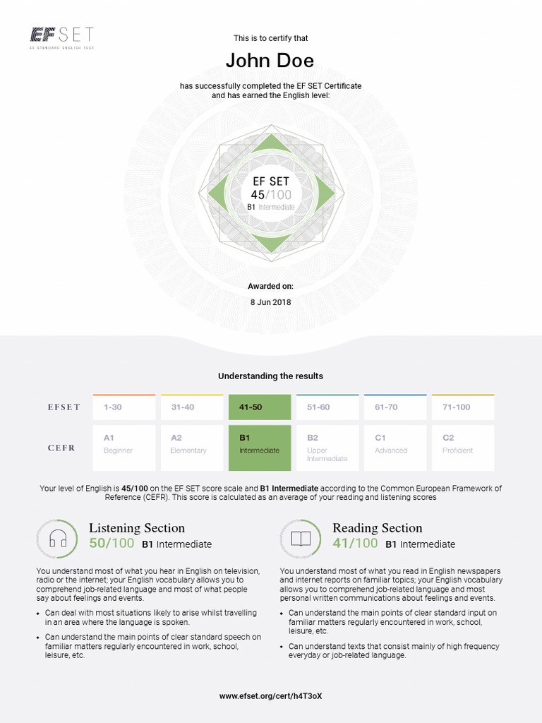 Ef Set Certificate PDF Sample | PDF
