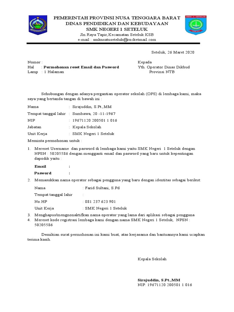 Surat Permohonan Reset | PDF