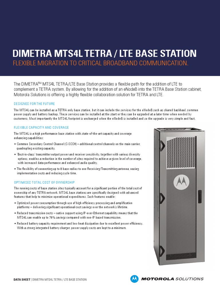 Dimetra Mts4L Tetra / Lte Base Station: Flexible Migration To Critical ...