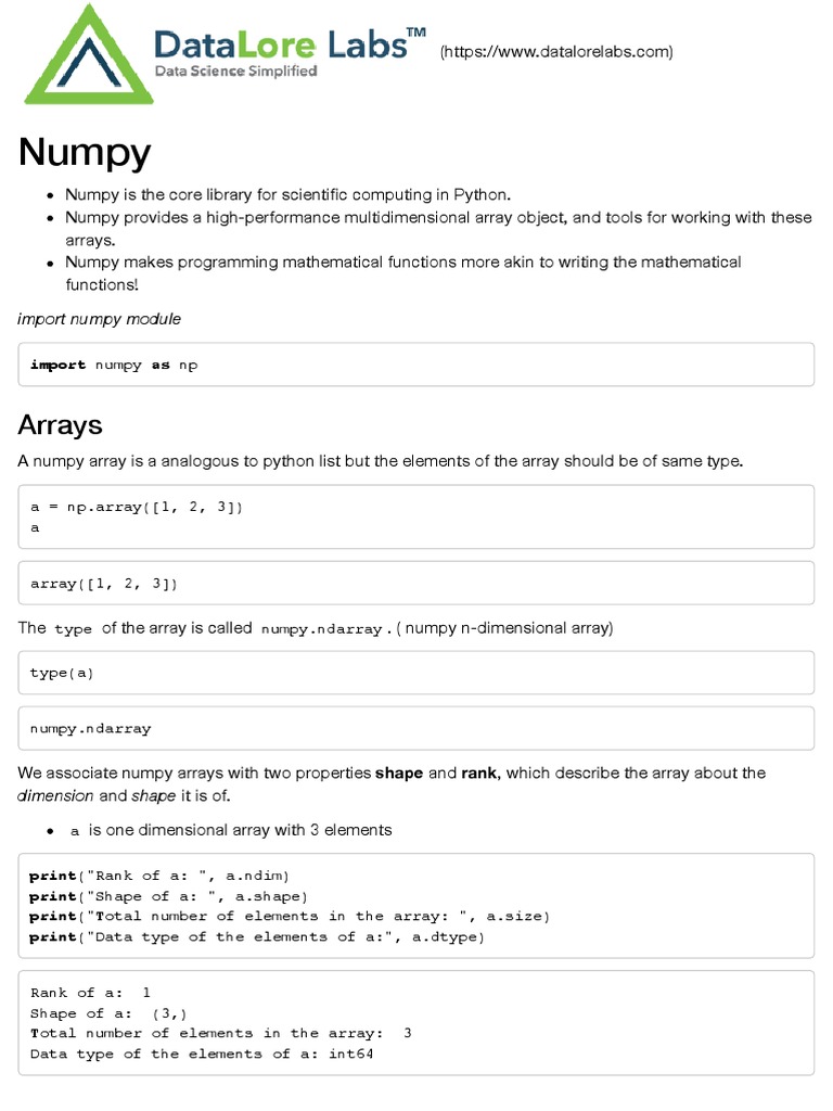 NumPy Basics | PDF | Array Data Type | Linear Algebra NumPy Basics | PDF | Array Data Type | Linear Algebra