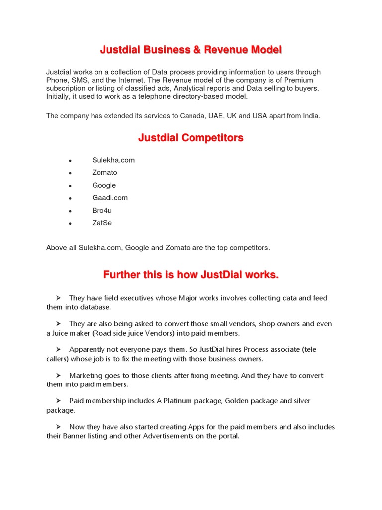 Justdial Business and Revenue Model | PDF | Advertising | Marketing