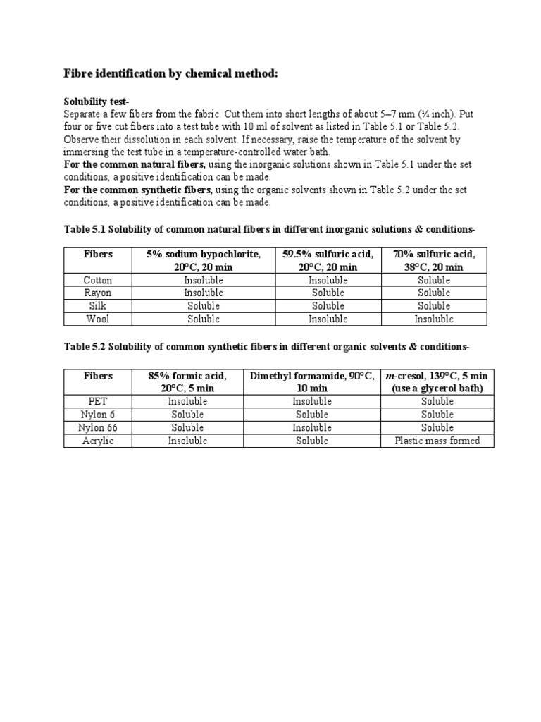 Fibre Identification by Chemical Method 2 | PDF | Solubility | Rayon