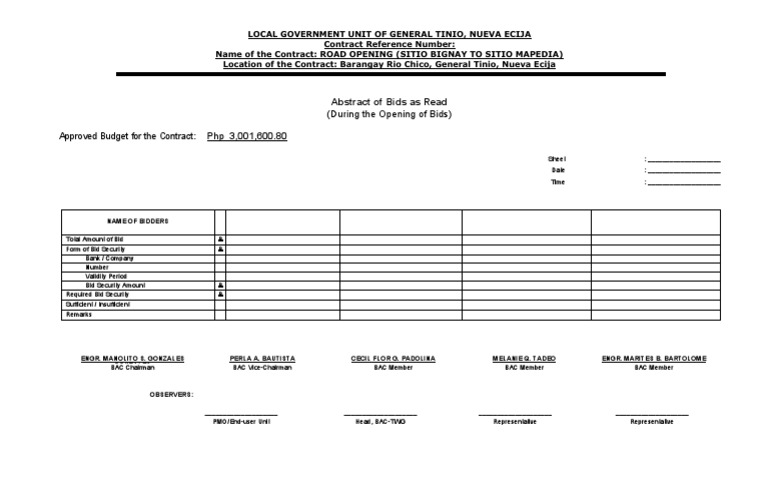Abstract of Bids As Read | PDF | Business