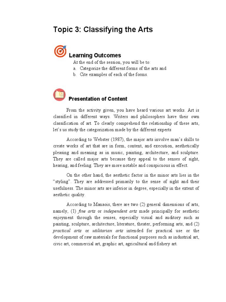 Topic 3: Classifying The Arts: Learning Outcomes | PDF | Fine Art ...