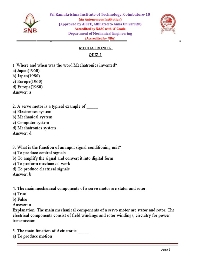 Sri Ramakrishna Institute of Technology, Coimbatore-10: Mechatronics ...