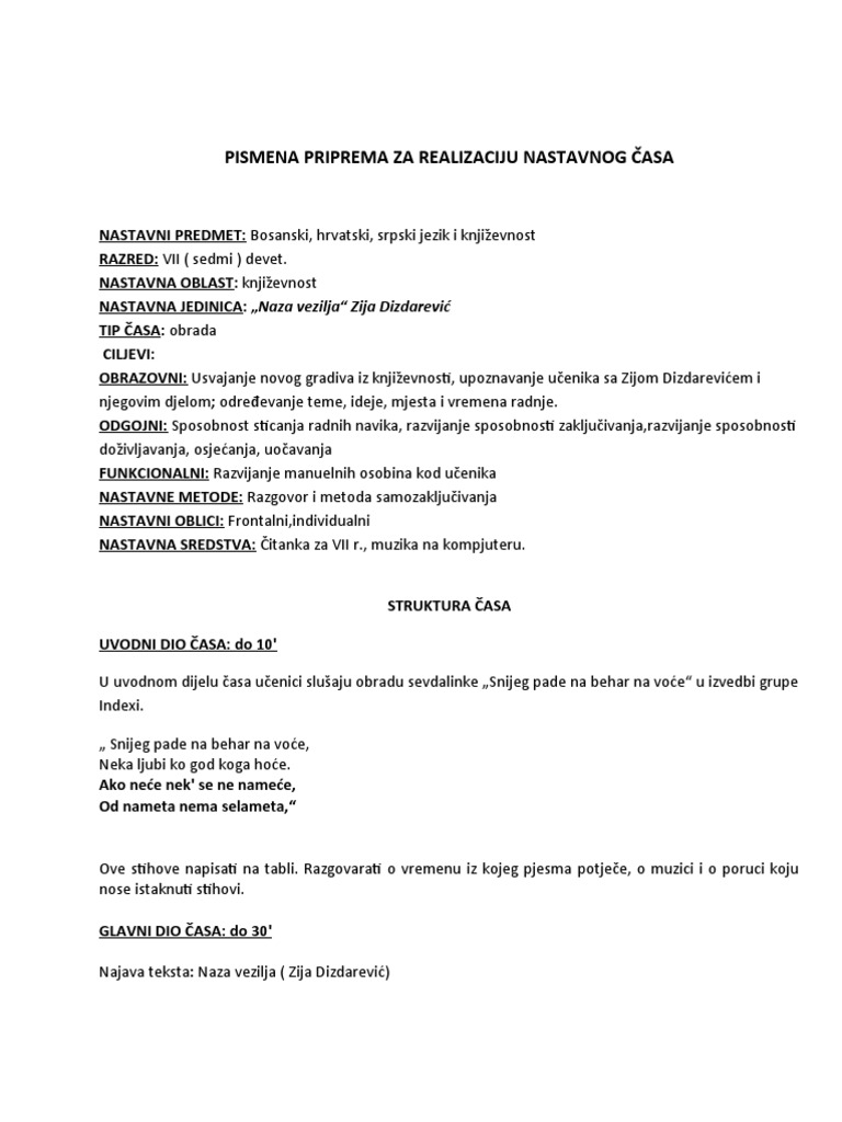 Naza vezilja-Z.Dizdarević (Model 1) | PDF