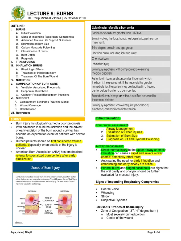 Lecture 9: Burns: Outline | PDF | Burn | Physiology