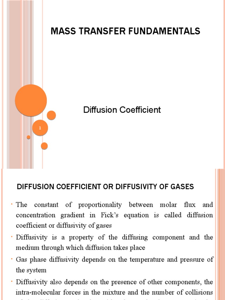 Mass Transfer Fundamentals: Diffusion Coefficient | PDF | Diffusion | Gases