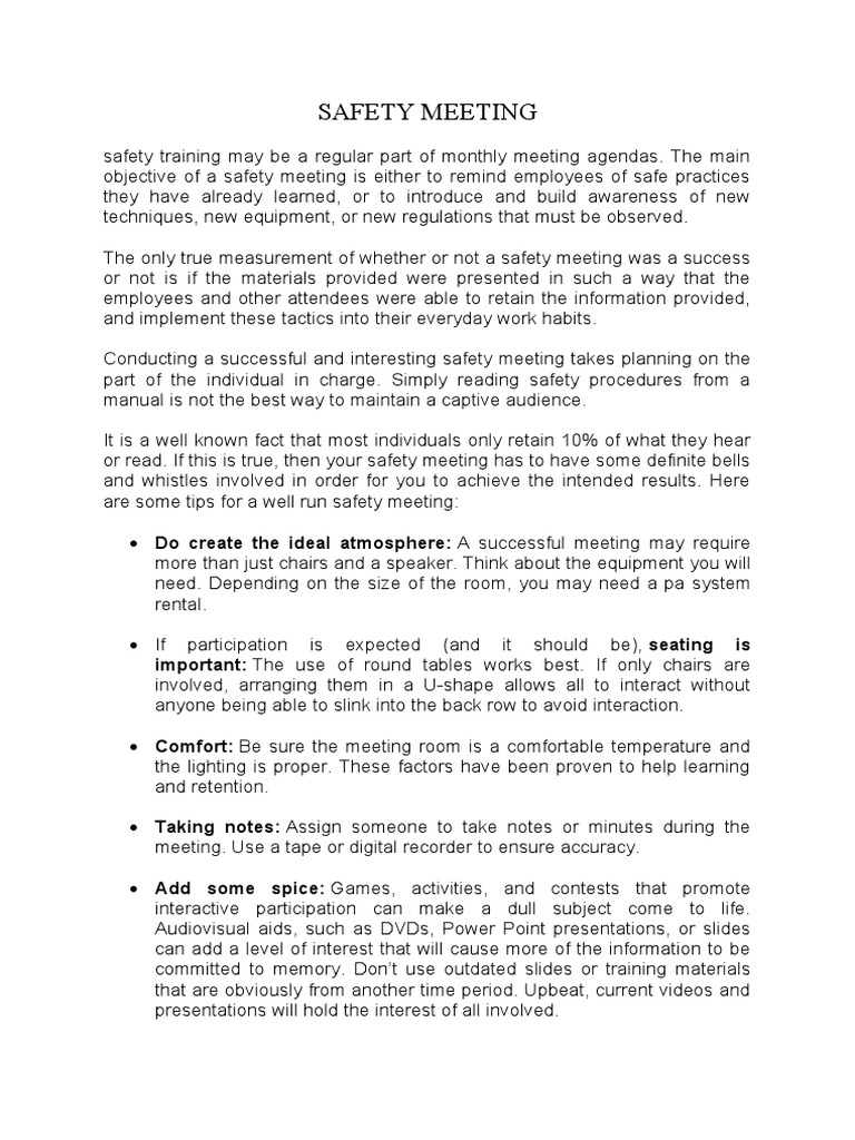 Safety Meeting: Important: The Use of Round Tables Works Best. If Only ...