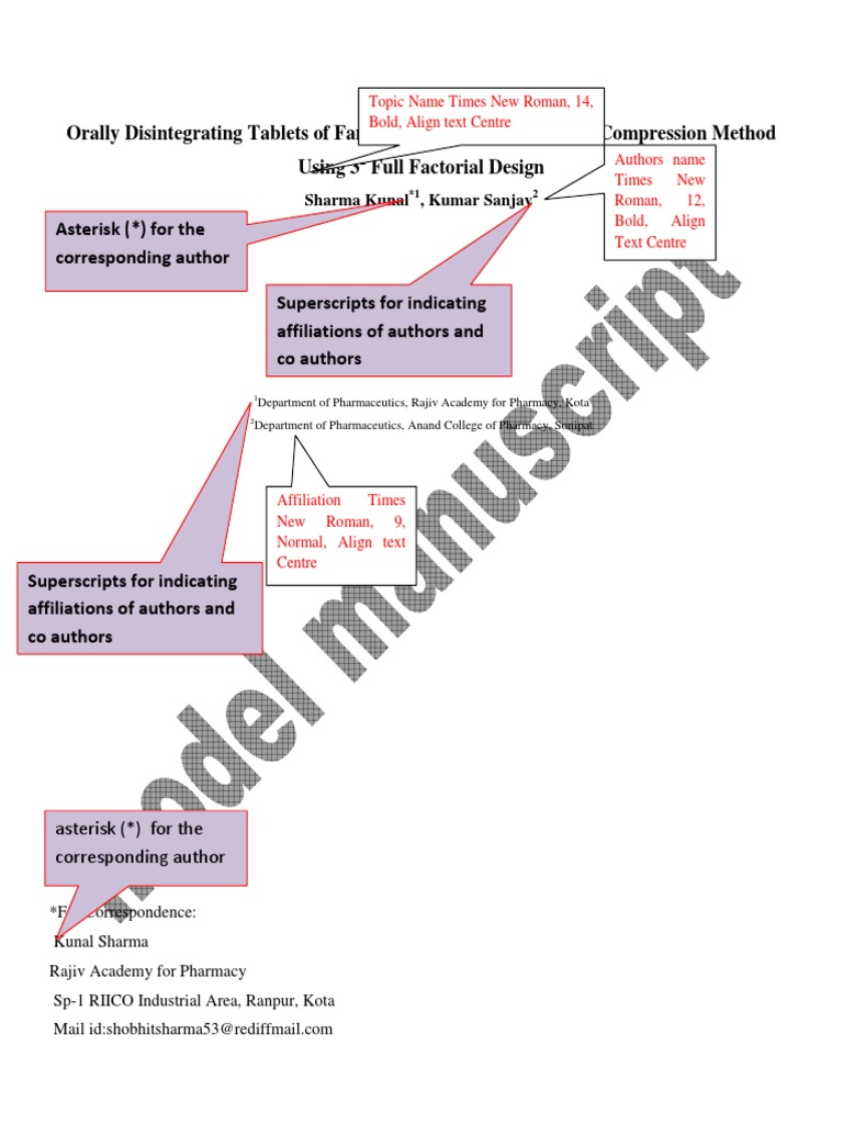 Model Manuscript | PDF | Tablet (Pharmacy) | Dependent And Independent ...