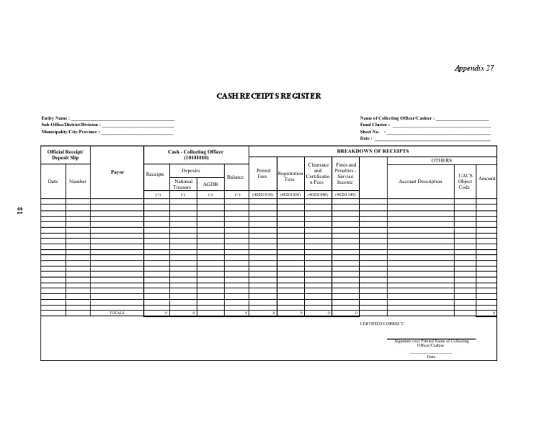 Appendix 27 - CASH RECEIPTS REGISTER | PDF | Financial Services | Business