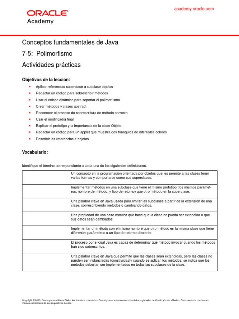 JF 7 5 Practice Esp | PDF | Java (lenguaje de programación) | Objeto (informática)