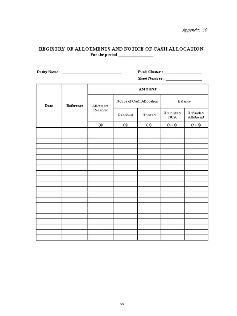 Appendix 30 - REGISTRY OF ALLOTMENTS AND NOTICE OF CASH ALLOCATION | PDF