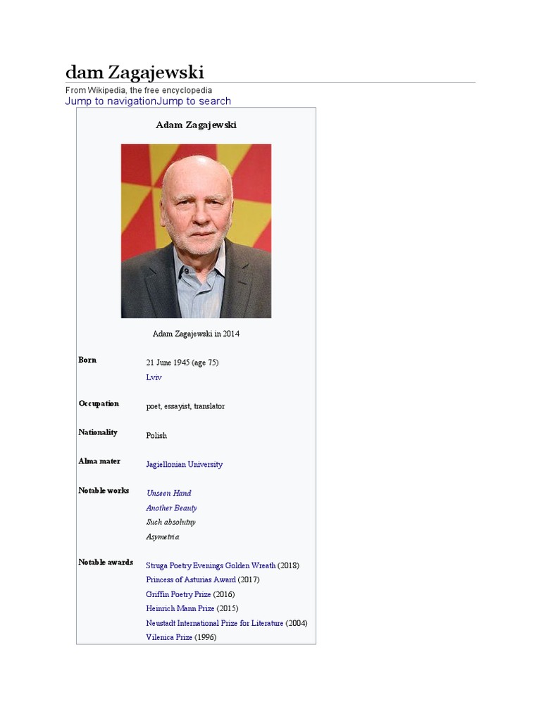 Adam Zagajewski: Polish Poet's Legacy | PDF | Poetry