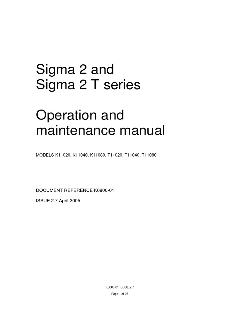 Sigma 2 and Sigma 2 T Series Operation and Maintenance Manual | PDF ...