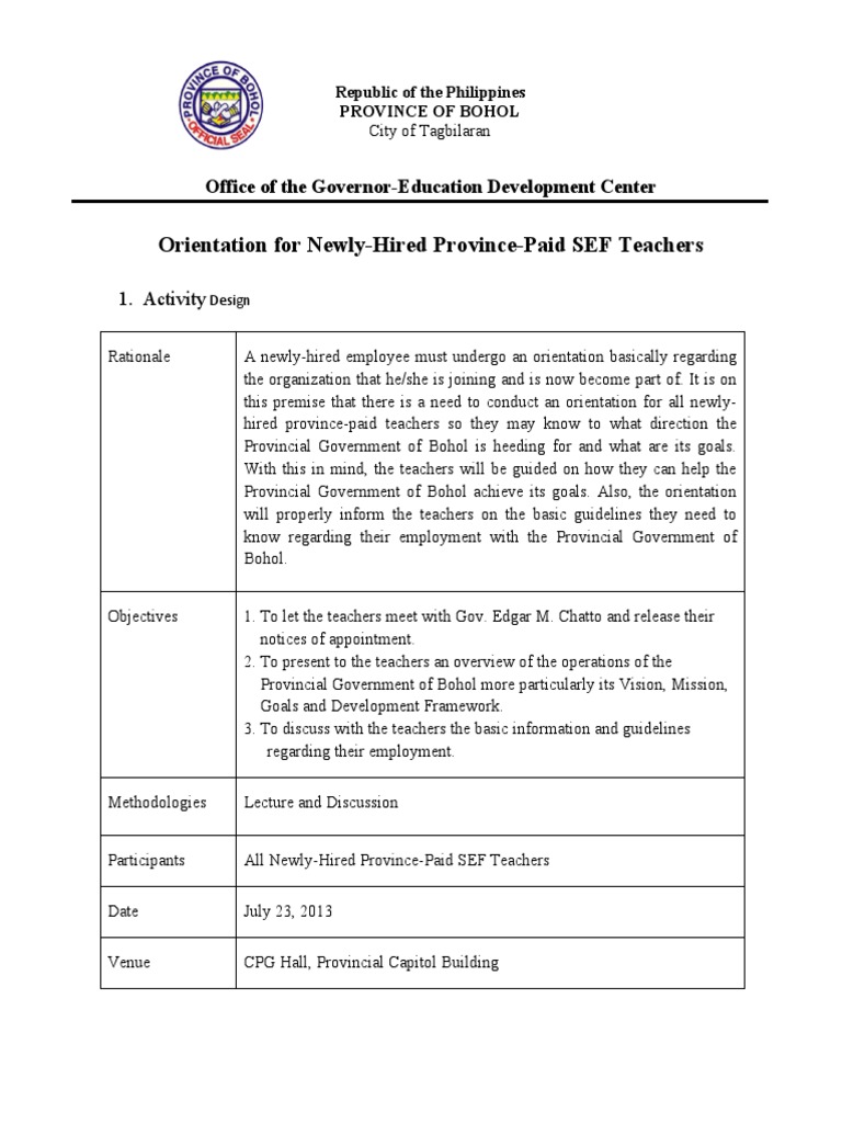 Activity Design - Orientation Teachers | PDF | Labour | Business