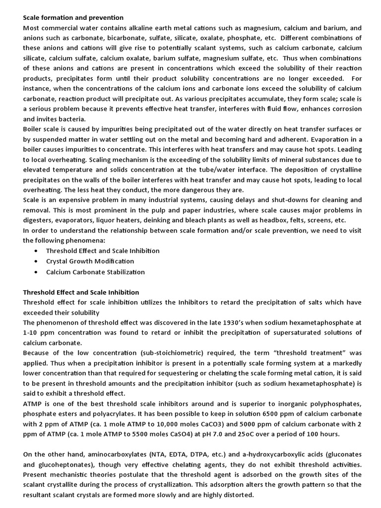 Scale Formation and Prevention | PDF | Calcium | Crystal