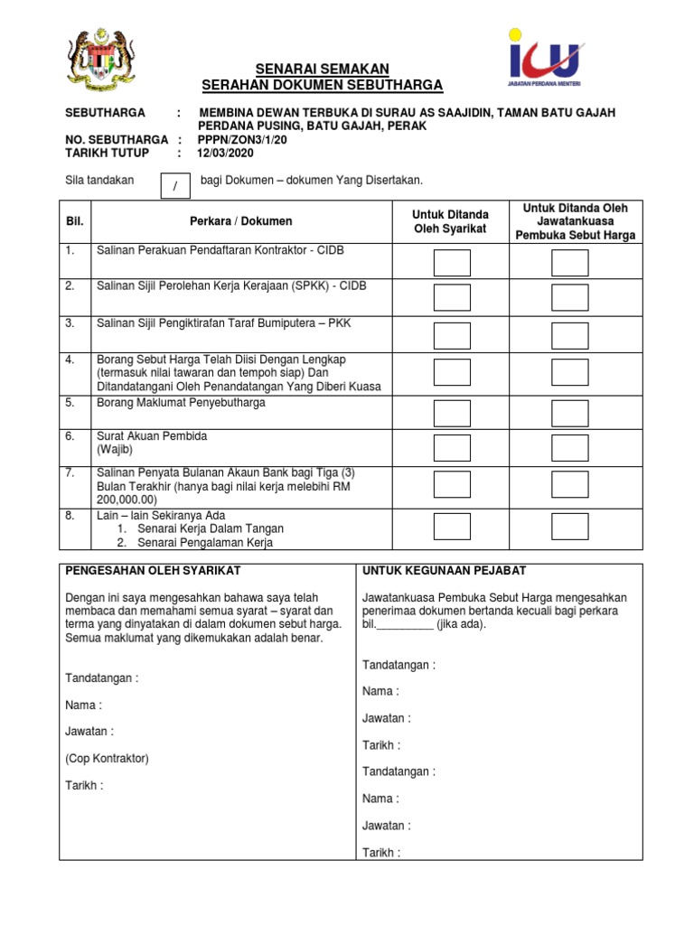 Dokumen Wajib Sebutharga | PDF