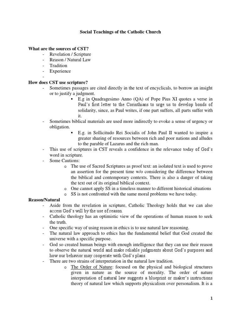 The Sources and Methods of Catholic Social Teaching: An Overview of How ...