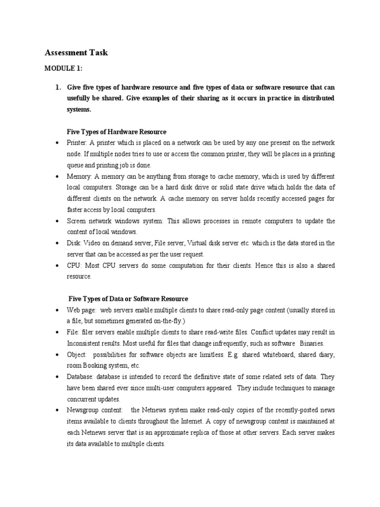 Sharing Hardware and Software Resources in Distributed Systems | PDF ...