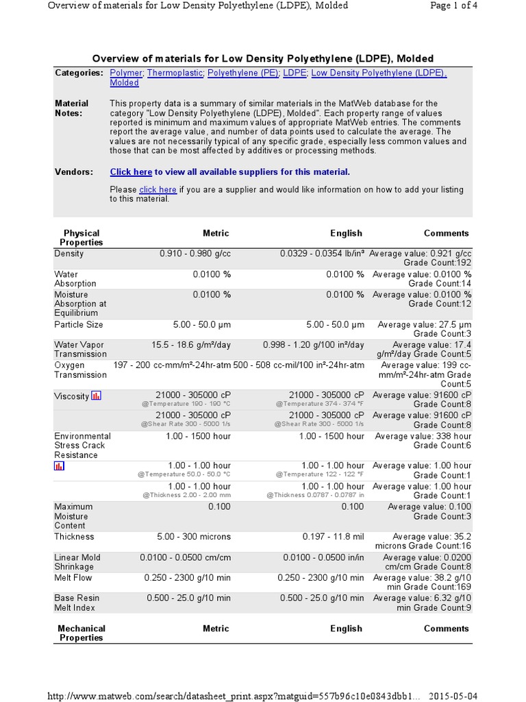LDPE - Low Density Polyethylene Overview of Materials For, Molded | PDF ...