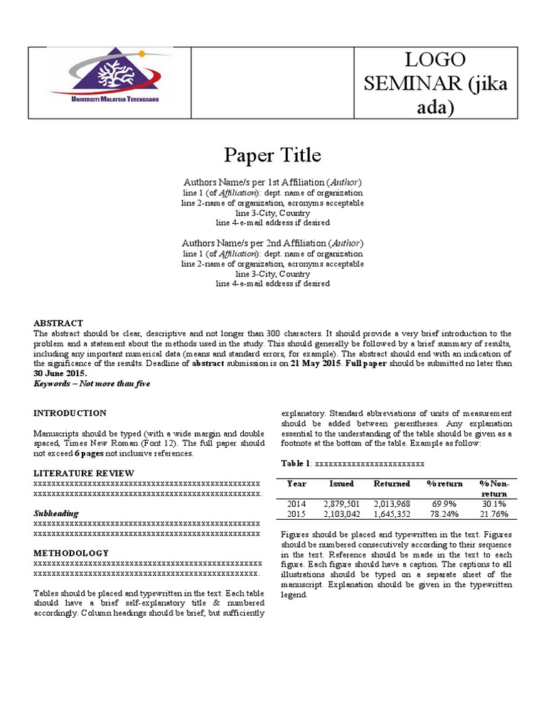 Logo SEMINAR (Jika Ada) Paper Title: Authors Name/s Per 1st Affiliation ...