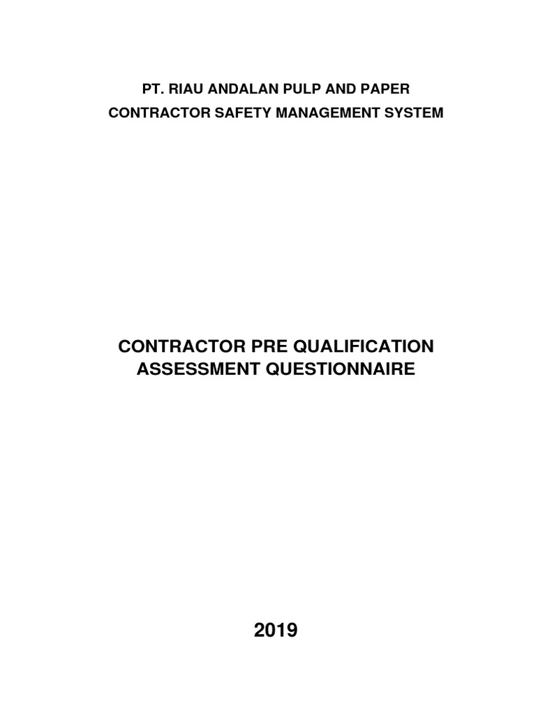 Form Contractor Pre Qualification Assessment Questionnaire PDF | PDF