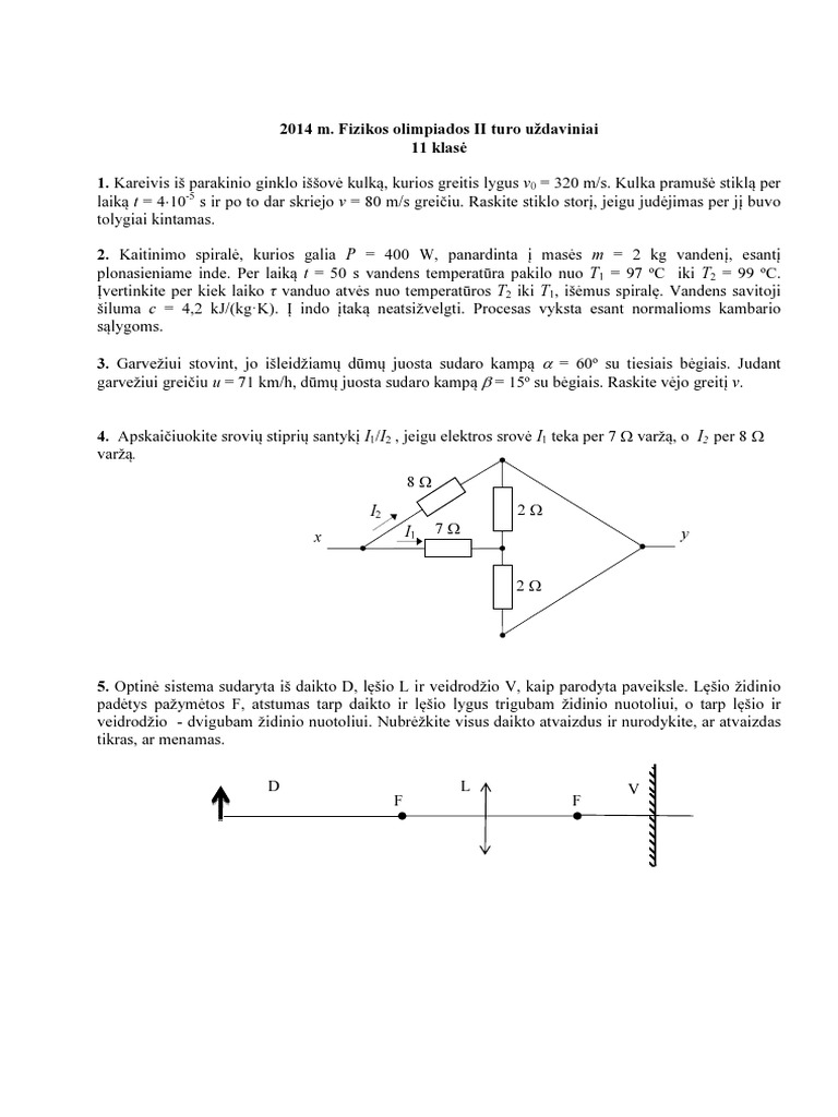 2014 M. Fizikos Olimpiados 11 Kl. Uzduotys Ir Sprendimai PDF | PDF