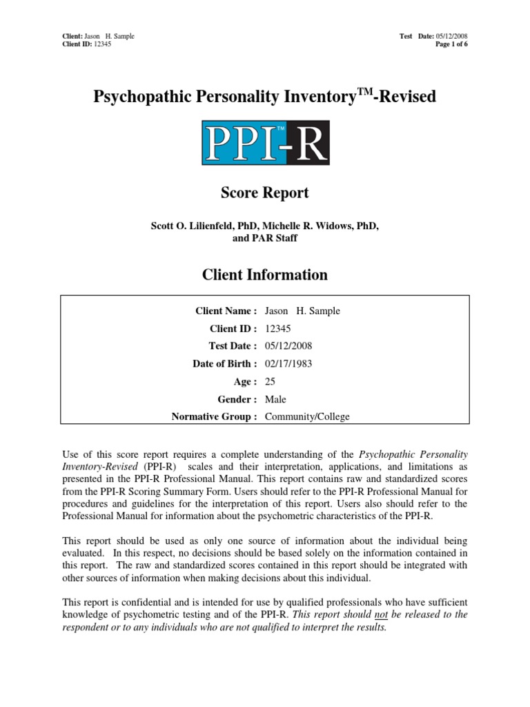 PPI-R SP Sample PDF | PDF | Psychometrics | Evaluation Methods