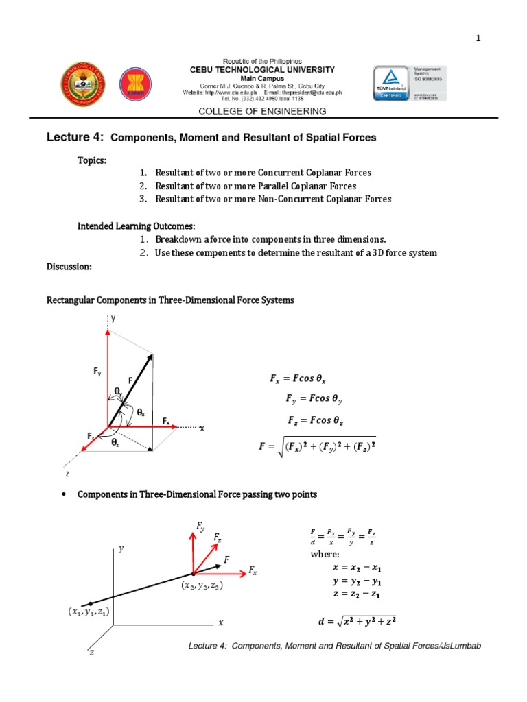 Components, Moment and Resultant of Spatial Forces | Download Free PDF ...