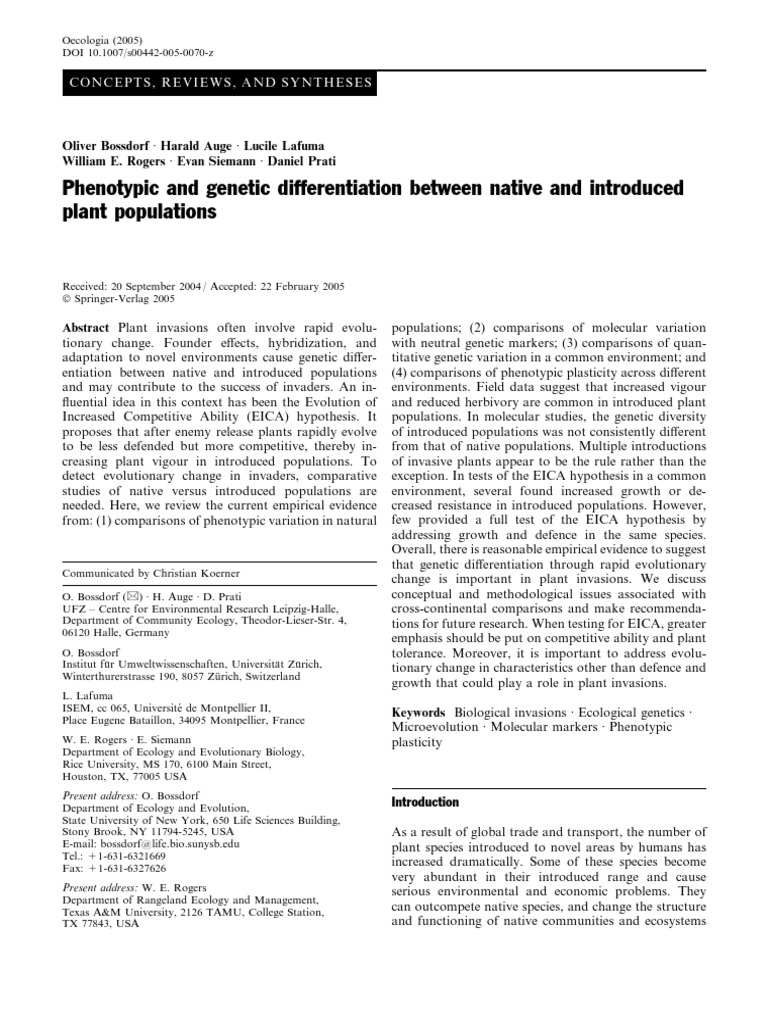 Introd Native 2005 | PDF | Invasive Species | Evolution