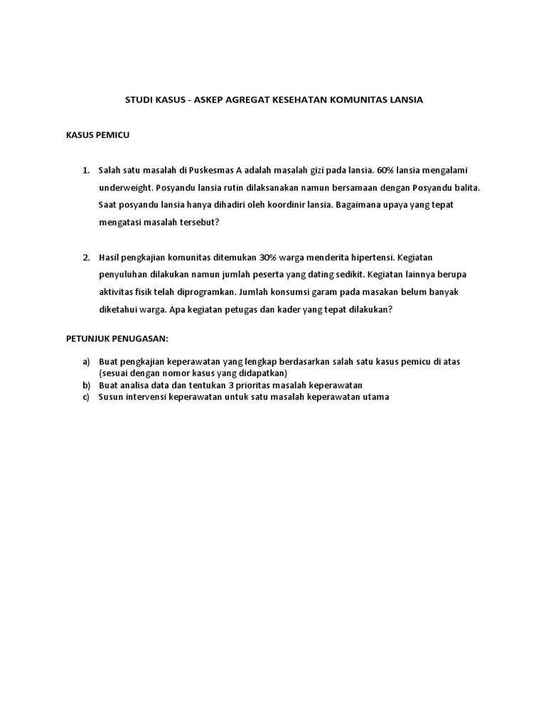 Studi KASUS - ASKEP AGREGAT LANSIA | PDF | Pengembangan Diri | Sains ...