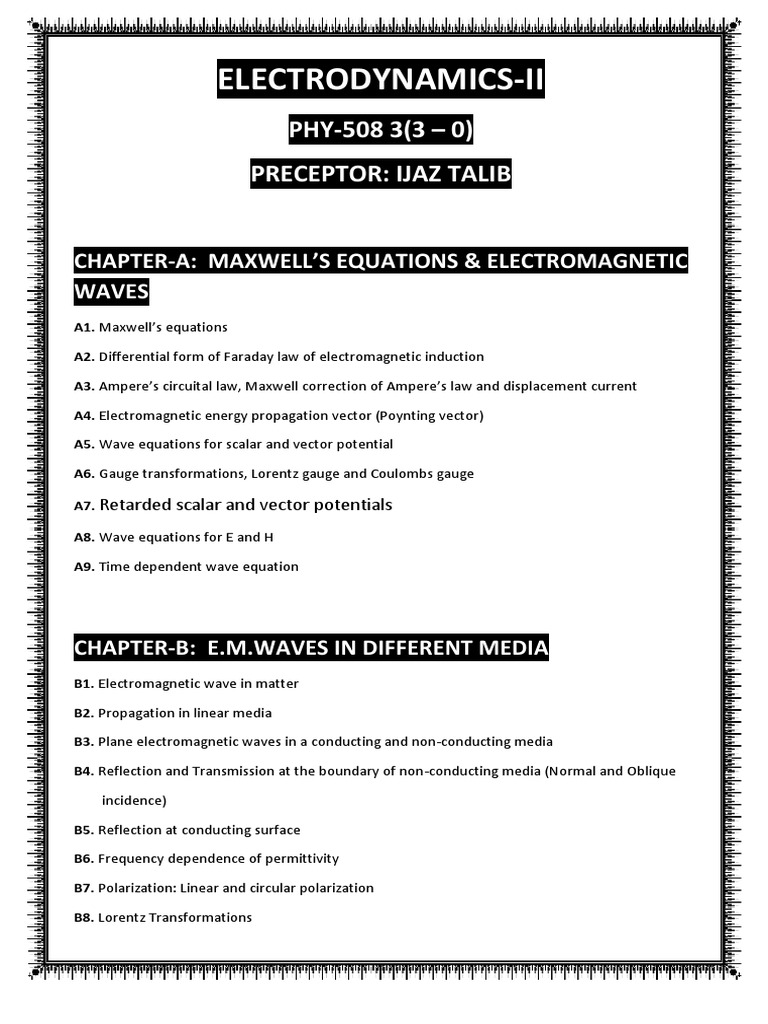 Course Outline - Electrodynamics-Ii-Tbp | PDF